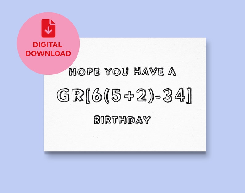 Digital Printable - Maths Birthday Card - Great Birthday Easy - Etsy