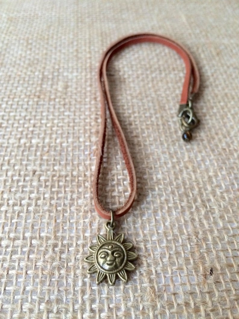Antique Bronze Sun Charm Choker Necklace Hippie Necklace - Etsy