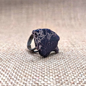 Dyed Purple Jasper Stone Ring on Gunmetal Adjustable Ring, Gypsy Ring ...