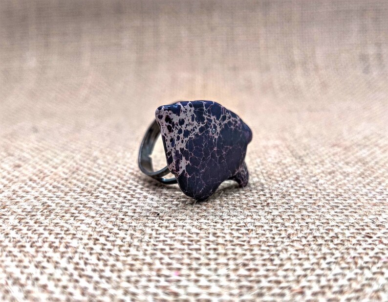 Dyed Purple Jasper Stone Ring on Gunmetal Adjustable Ring - Etsy