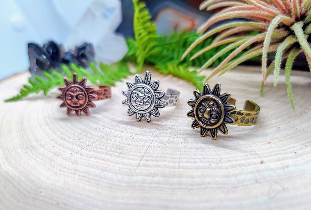 Adjustable Smiling Sun Ring: Hammered Metal Band, Boho Hippie Style - Etsy