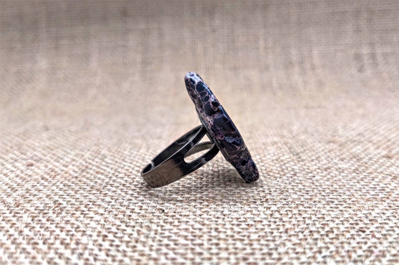 Dyed Purple Jasper Stone Ring on Gunmetal Adjustable Ring - Etsy