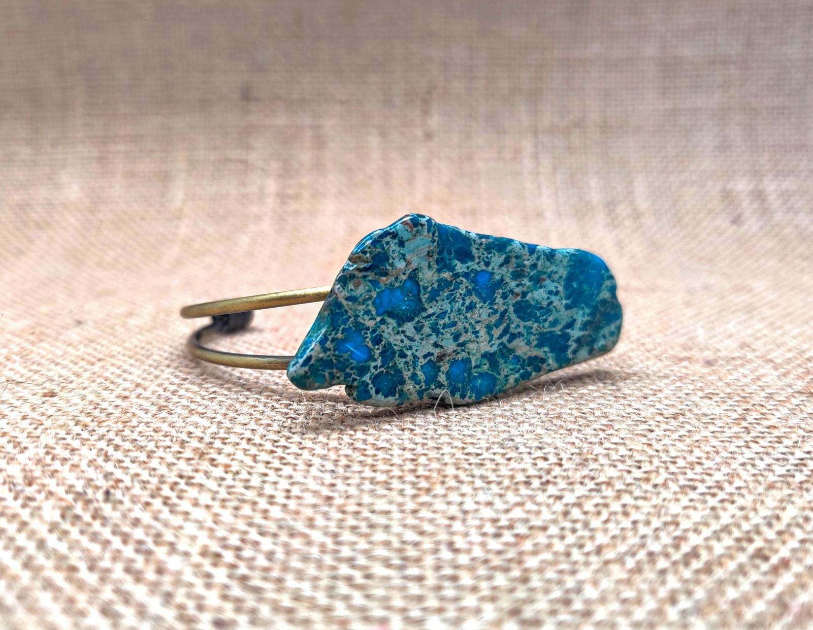 Turquoise Dyed Jasper stone cuff bracelet adjustable unisex | Etsy