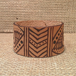 Hand Burned Leather Cuff Bracelet: Pyrography Bohemian Design - Etsy