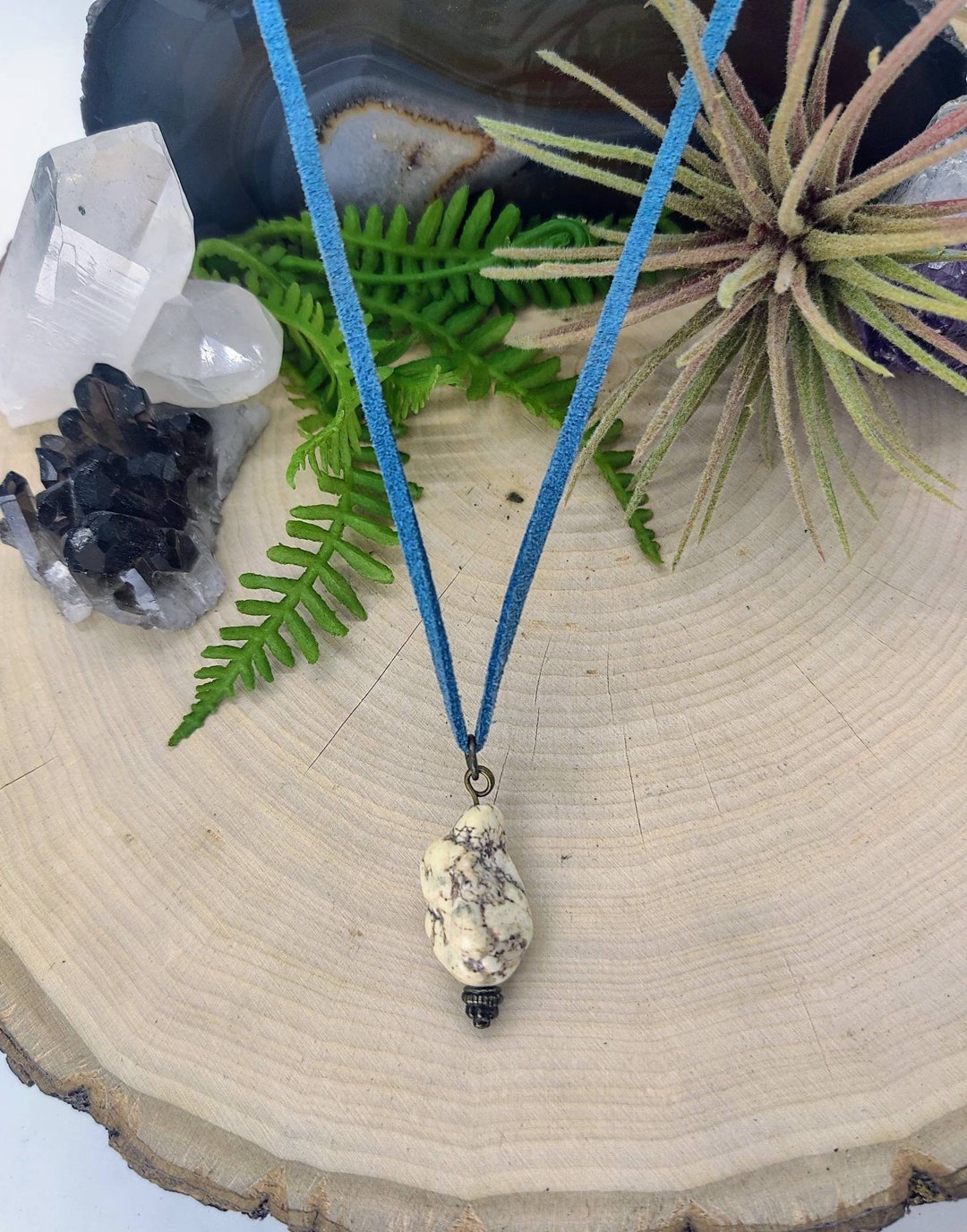 Howlite Stone Necklace Blue Suede Adjustable Festival - Etsy