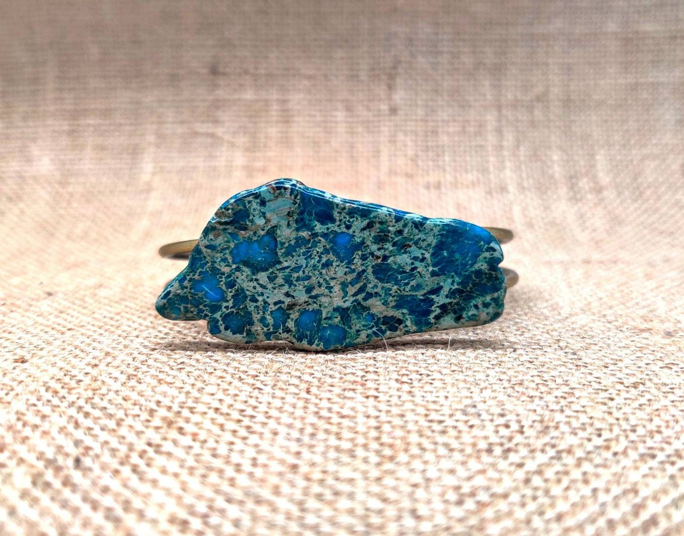 Turquoise Dyed Jasper Stone Cuff Bracelet - Adjustable Antique Bronze ...