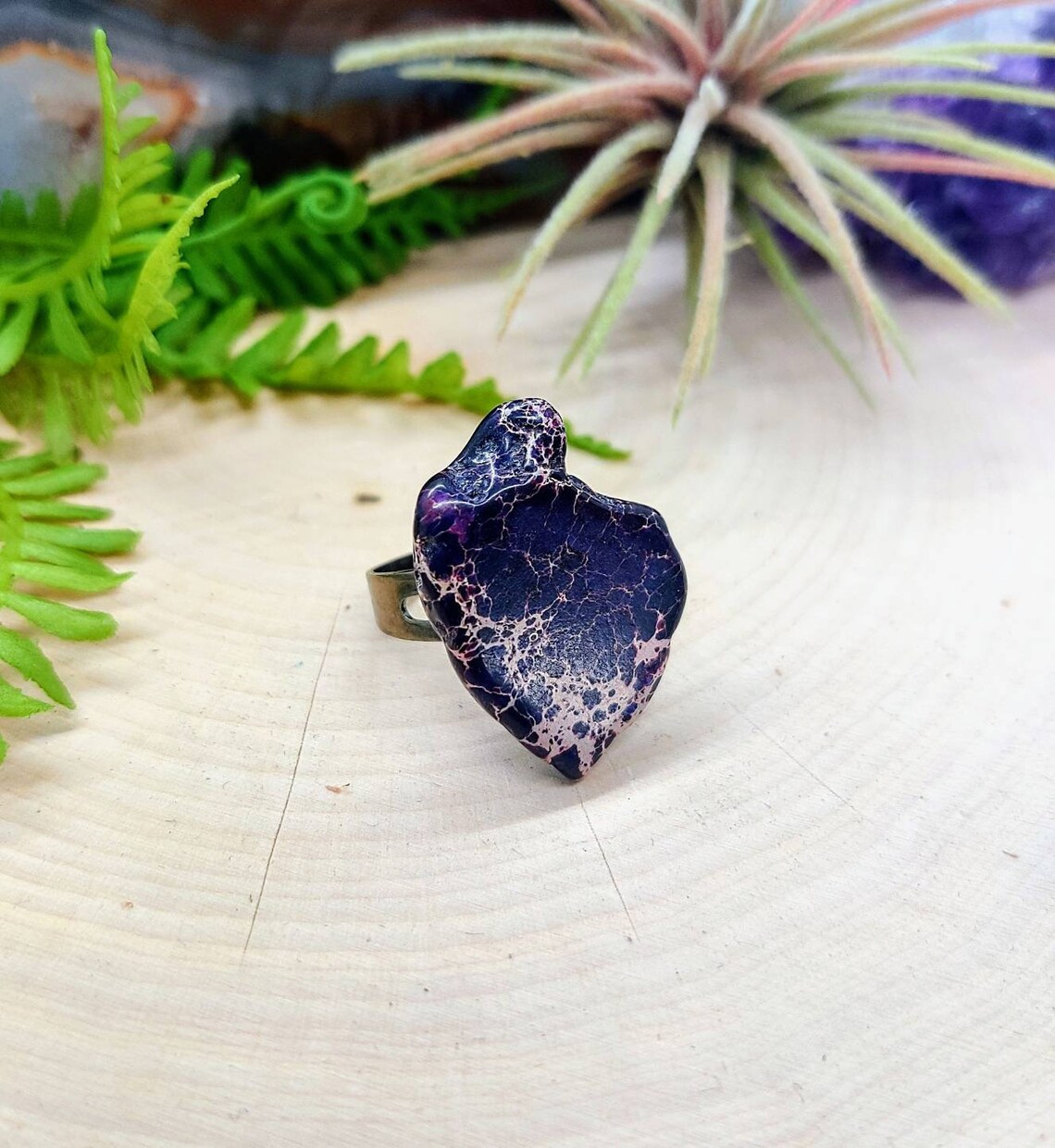 Dyed Purple Jasper Stone Ring on Gunmetal Adjustable Ring - Etsy
