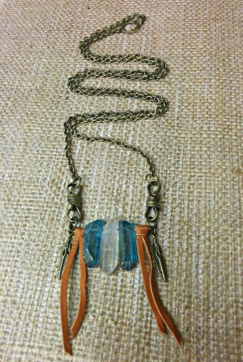 Crystal Deerskin Native Chain Necklace With Aqua Aura - Etsy