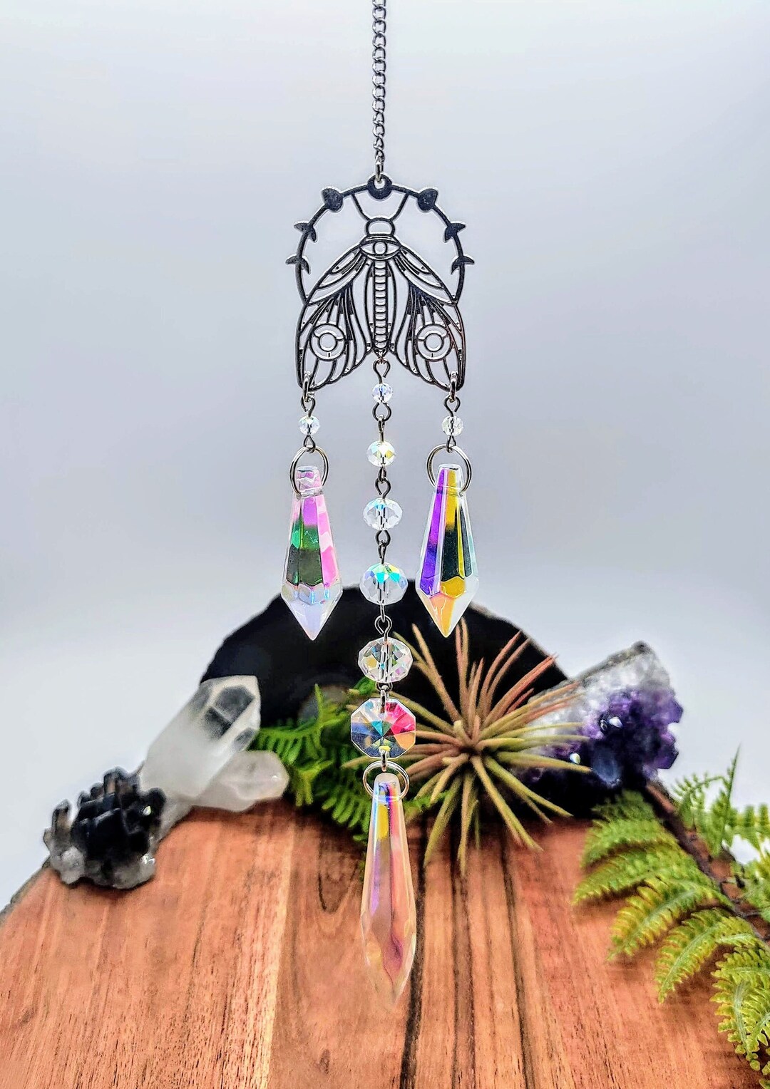 Small Silver Moth Moon Phase Rainbow Maker, Sun Catcher, Rearview ...