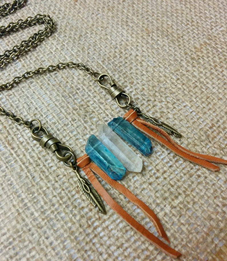 Crystal Deerskin Native Chain Necklace With Aqua Aura - Etsy