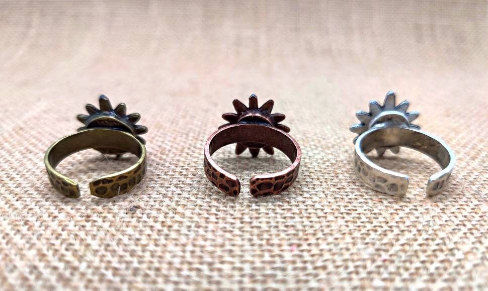 Adjustable Smiling Sun Ring: Hammered Metal Band, Boho Hippie Style - Etsy