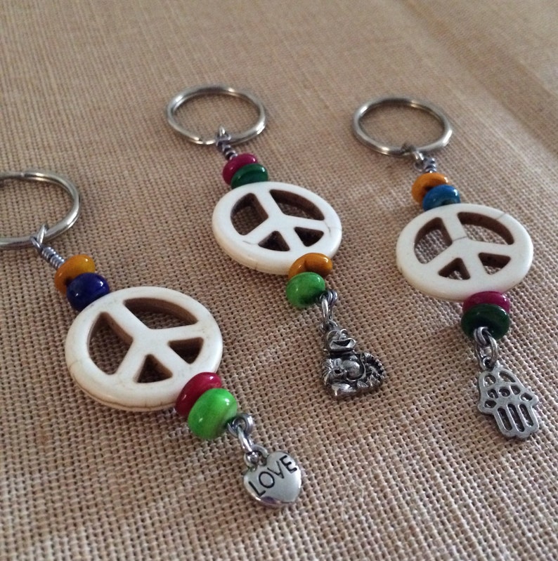 Peace Sign Key Chain Howlite Peace Sign Purse Charm Zipper - Etsy