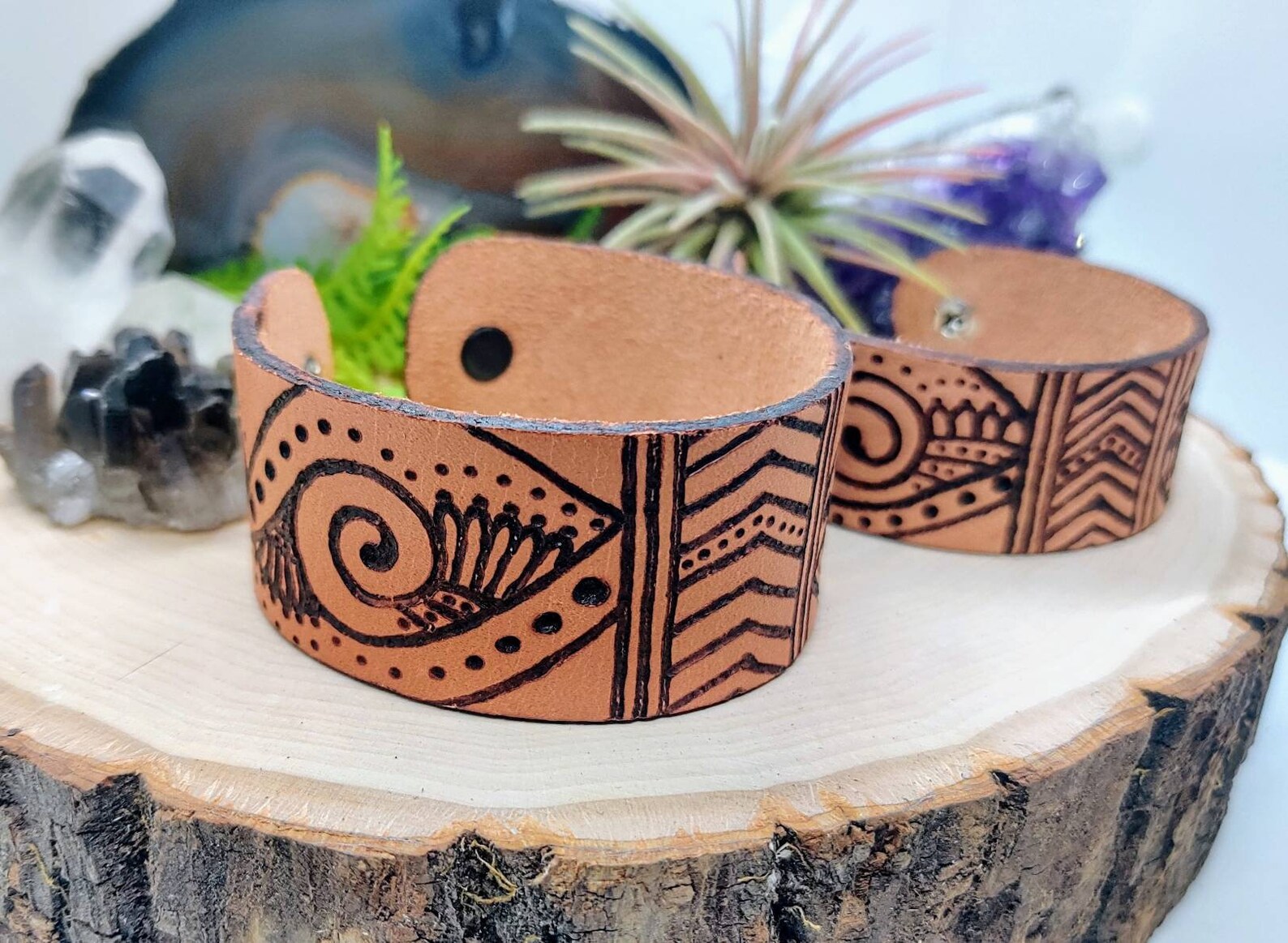 Hand Burned Leather Cuff Bracelet: Pyrography Bohemian Design - Etsy UK