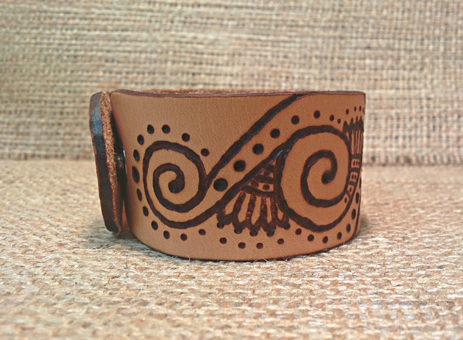 Hand Burned Leather Cuff Bracelet: Pyrography Bohemian Design - Etsy