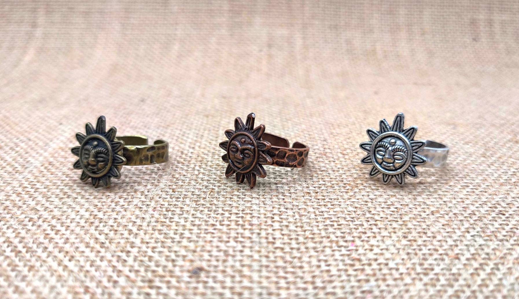 Adjustable Smiling Sun Ring: Hammered Metal Band, Boho Hippie Style - Etsy