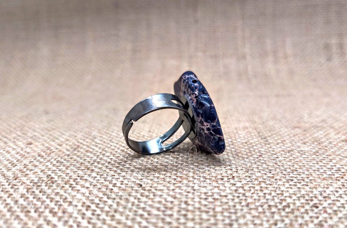 Dyed Purple Jasper stone ring on gunmetal adjustable ring | Etsy