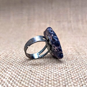 Dyed Purple Jasper Stone Ring on Gunmetal Adjustable Ring, Gypsy Ring ...
