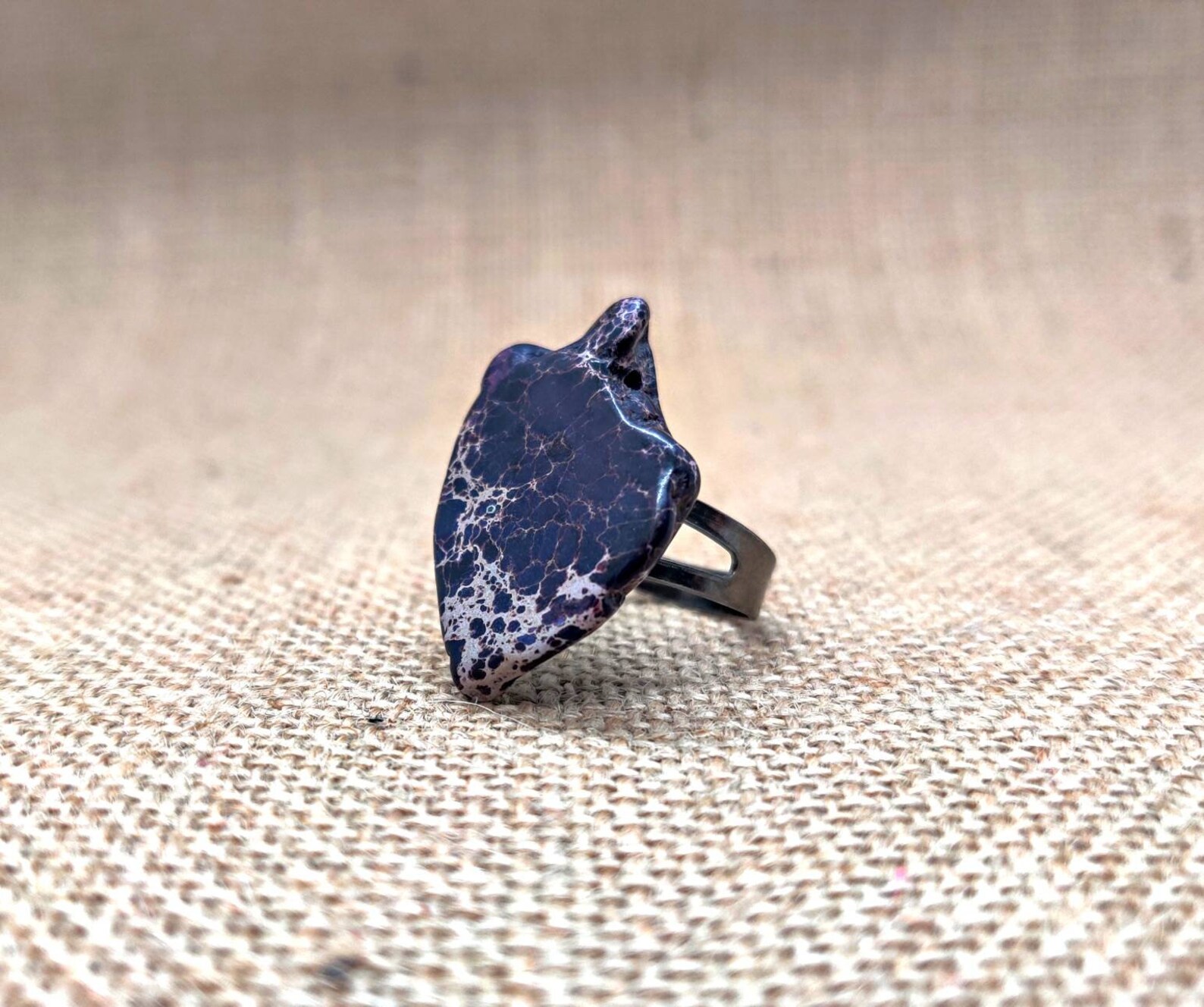 Dyed Purple Jasper stone ring on gunmetal adjustable ring | Etsy