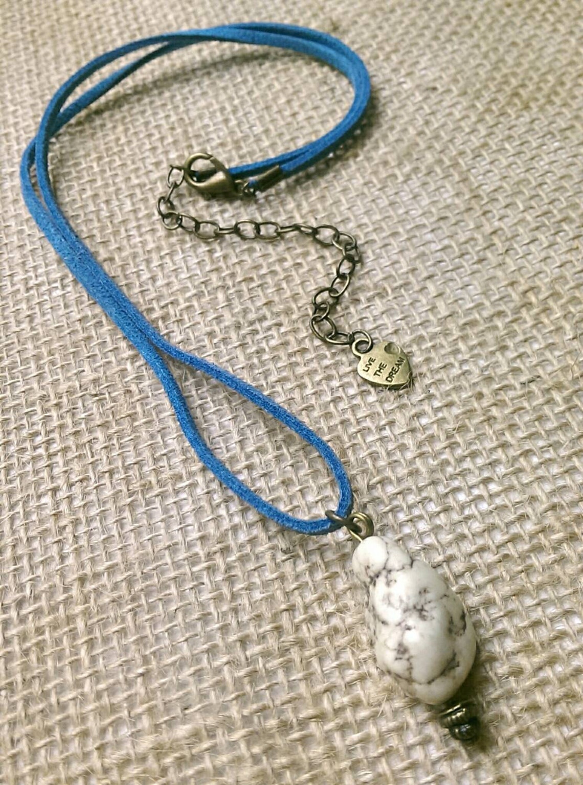 Howlite Stone Necklace Blue Suede Adjustable Festival - Etsy