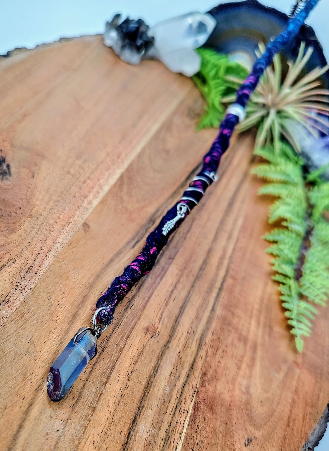 Blue/pink Ombre Clip in Hair Wrap, Faux Dread, Hair Loc, Crystal Point ...