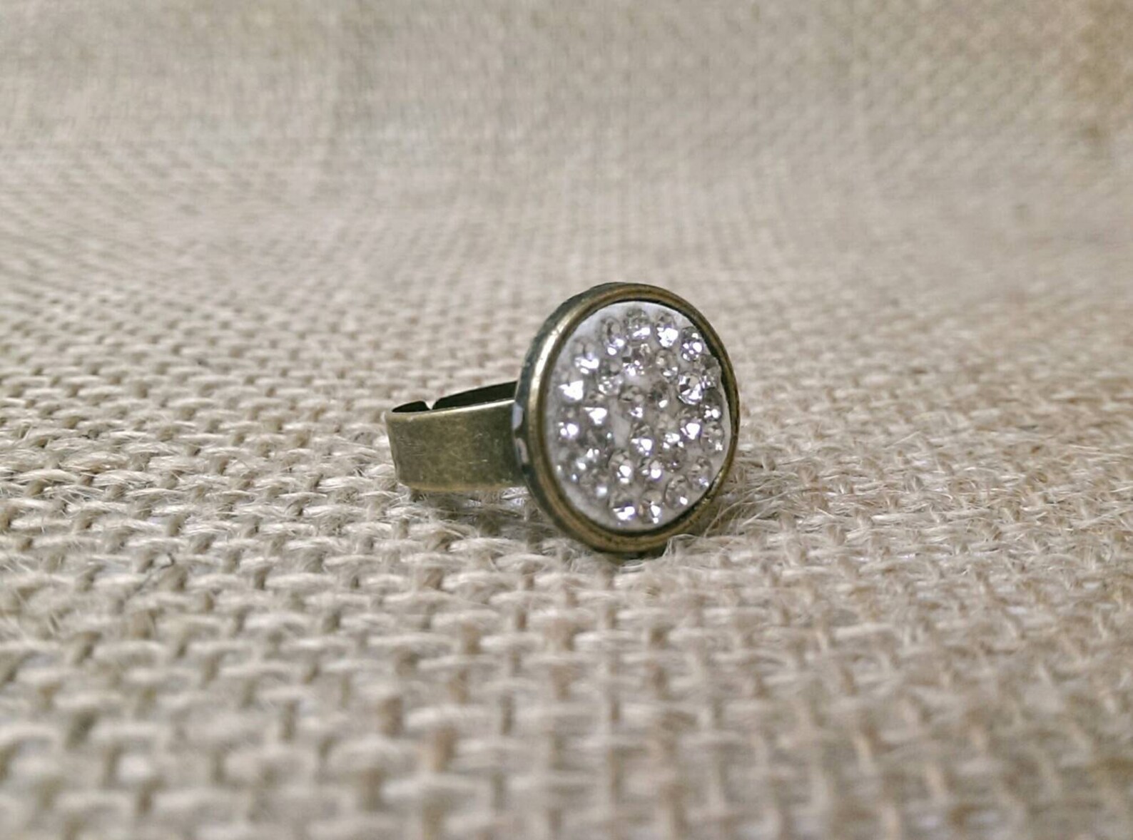 White Rhinestone Antique Bronze Adjustable Ring, Gypsy Ring, Bohemian ...