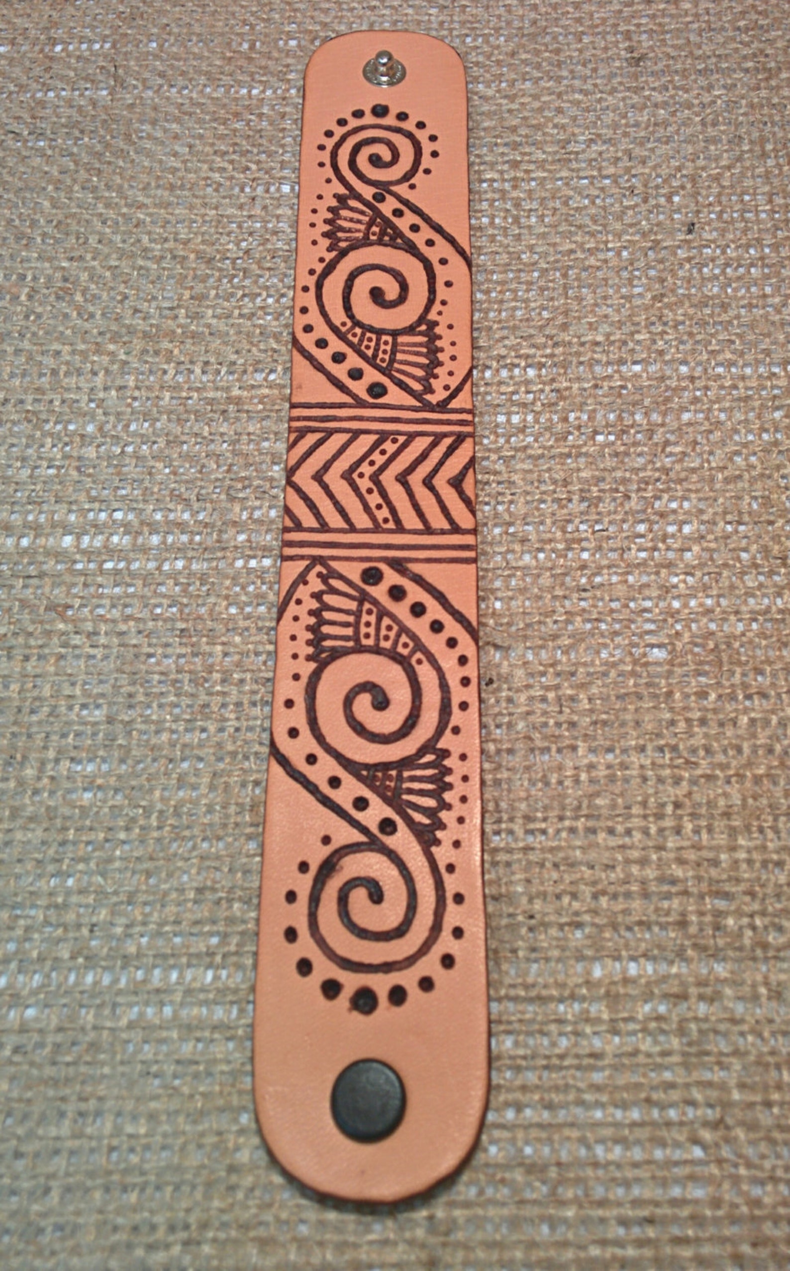 Hand Burned Leather Cuff Bracelet: Pyrography Bohemian Design - Etsy UK