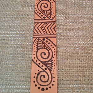 Hand Burned Leather Cuff Bracelet: Pyrography Bohemian Design - Etsy