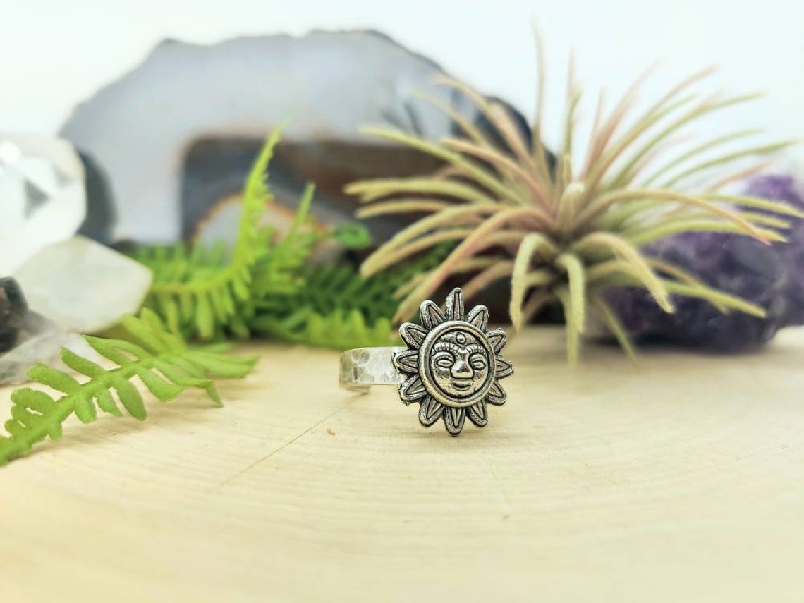 Adjustable Smiling Sun Ring Hammered Metal Band Gypsy Ring - Etsy