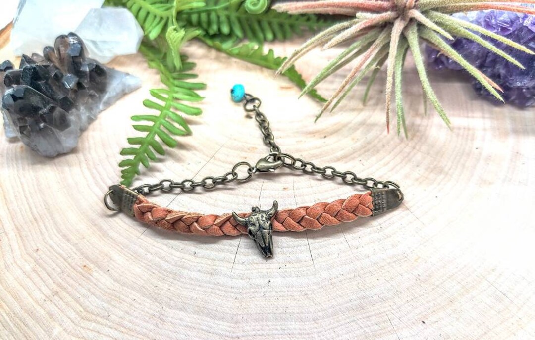 Skull Bull Head Jewelry, Stackable Bracelet, Bohemian, Turquoise Stone ...