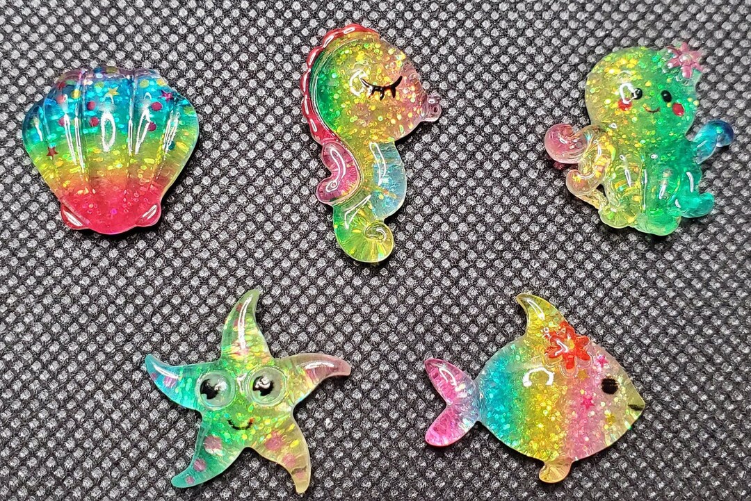 Mini Rainbow Glittery Sea Critters Resin 5D Diamond Painting Cover ...