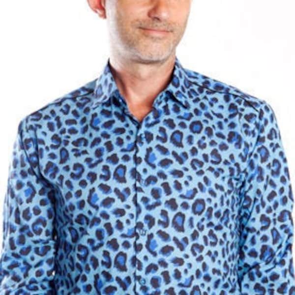 Mens Blue Leopard Print Shirt - Etsy