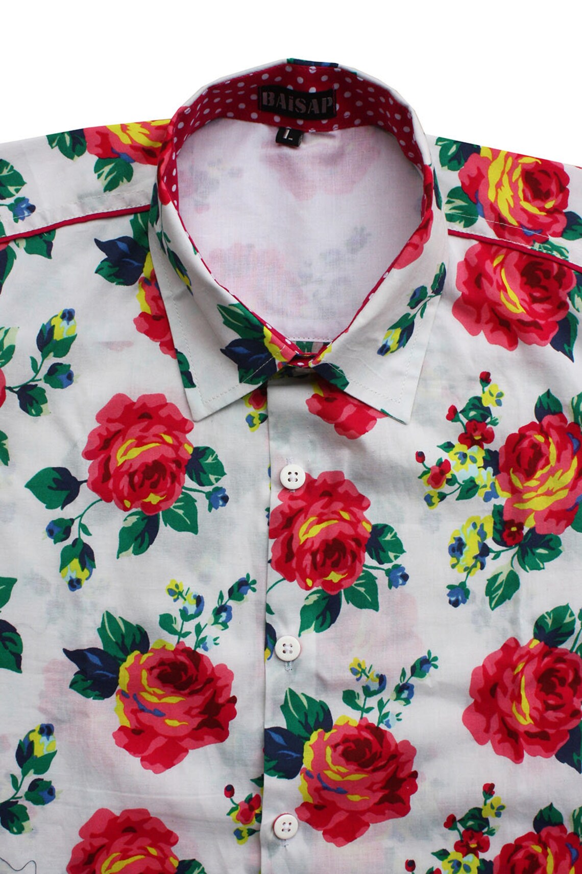 Mens Pink Short Sleeve Shirt - Roses - BAÏSAP - L Size - Etsy