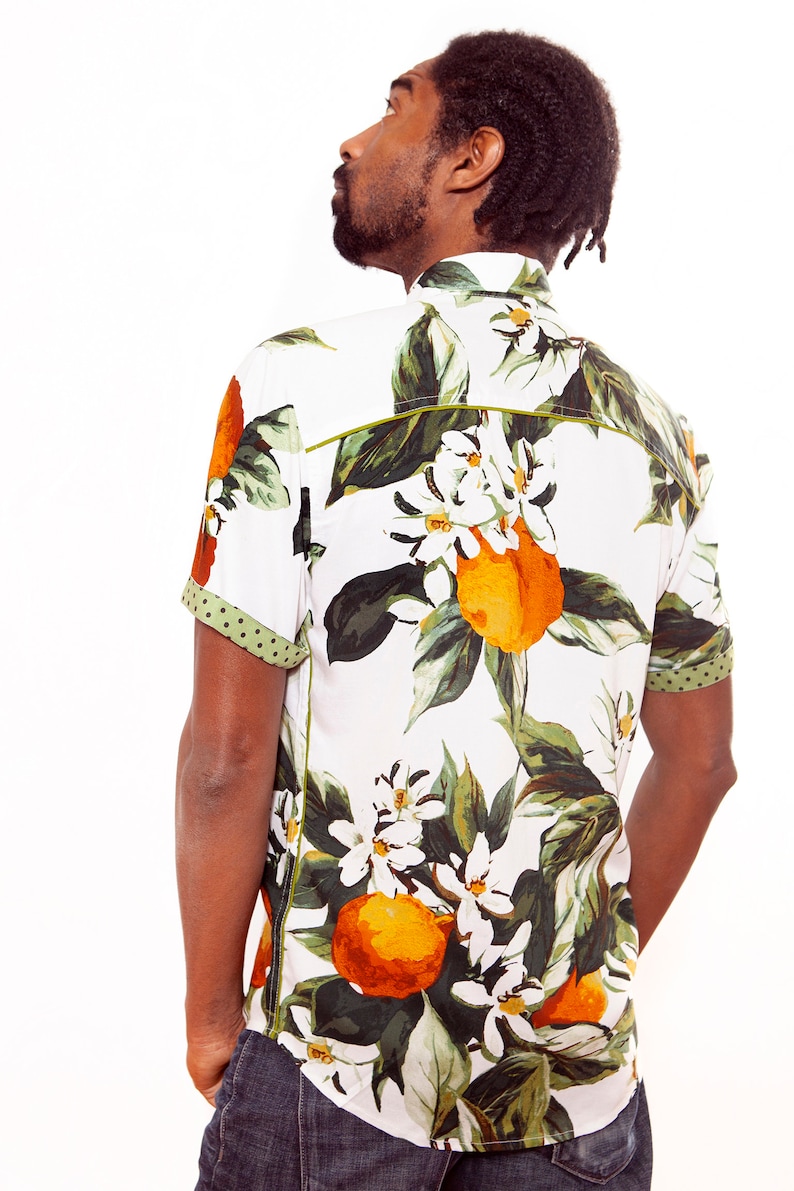 Orange Floral Shirt, Short Sleeve - S Size - Etsy