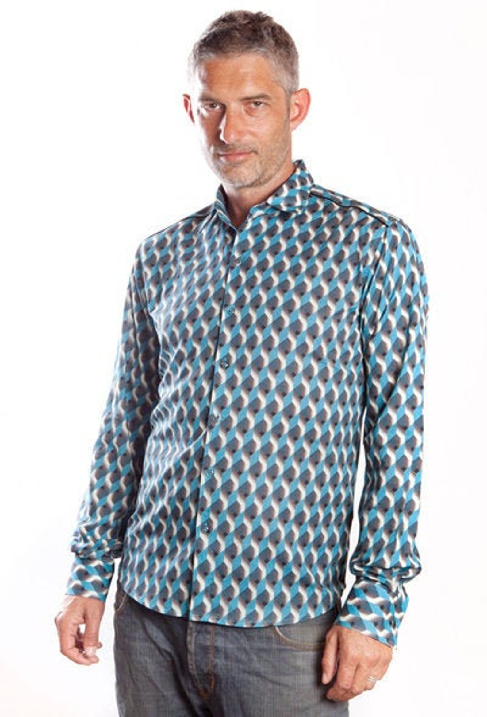 Graphic Button up Shirts - Teal - BAÏSAP - S Size - Etsy