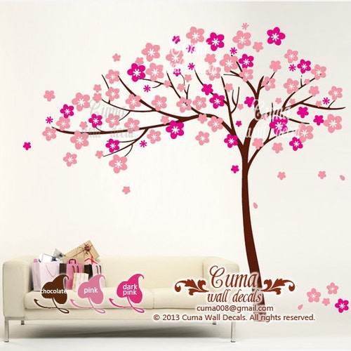 Cherry Blossom Vinyl Wall Art Tree Decal Flower Tree Wall Etsy