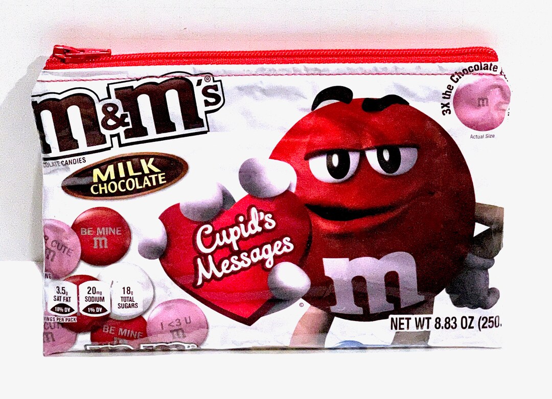 M&m’s Valentine Cupid’s Messages Candy Wrapper Up-cycled Zippered Bag ...