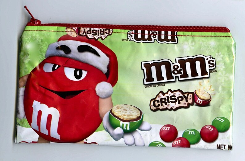 M&ms Christmas Crispy Candy Wrapper Up-cycled Zippered - Etsy