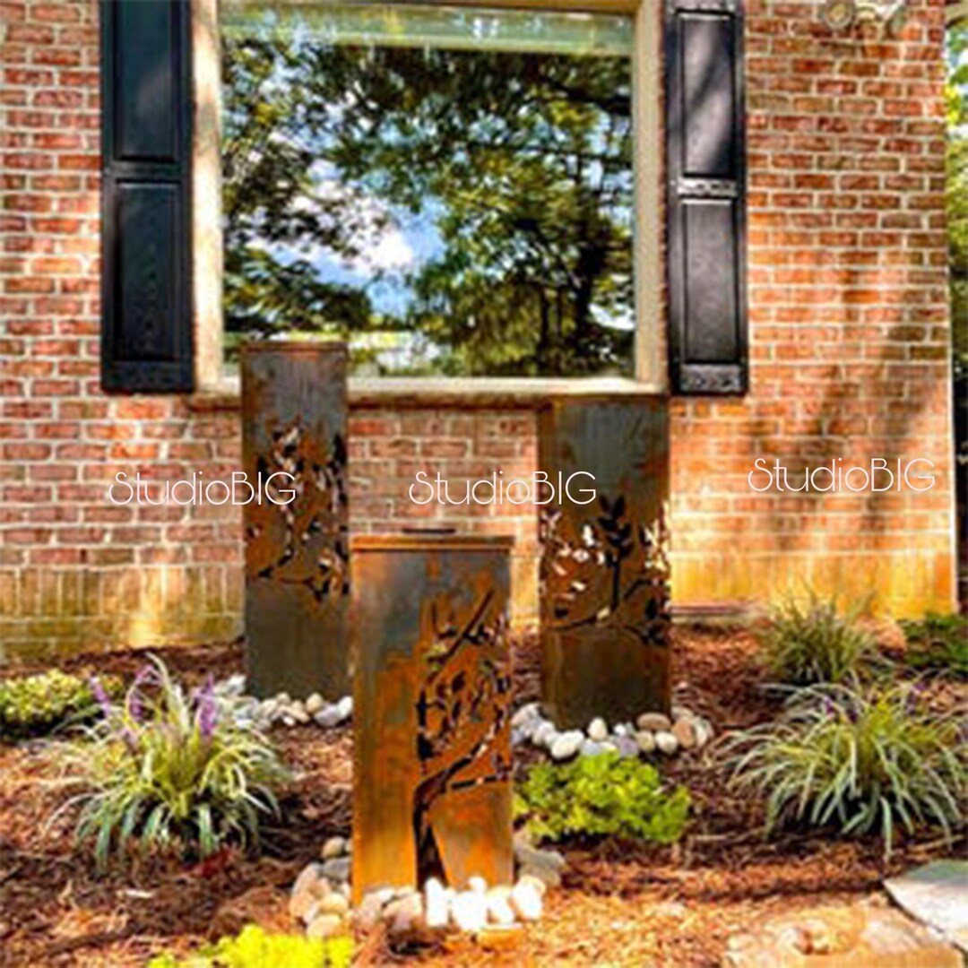 Tree Garden Column, Landscape Art, Steel Metal Art, Zen Garden - Etsy
