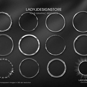 Digital Silver Frame Clipart, Metalic Silver Circle Golden Frames ...