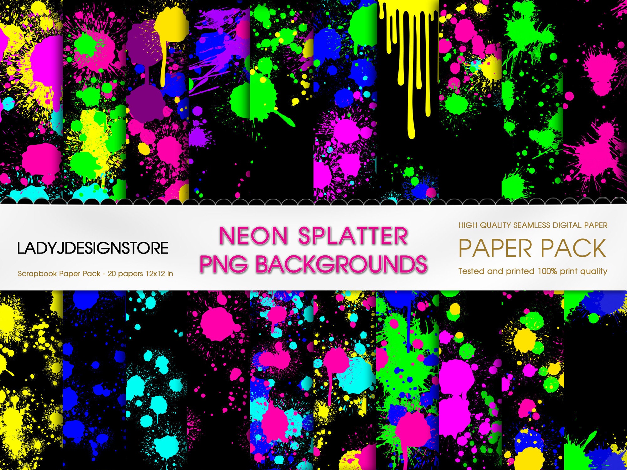 Neon Paint Splatter Border