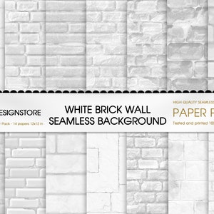 White Brick Textures Digital Paper, Cobblestone Seamless Rustic White ...