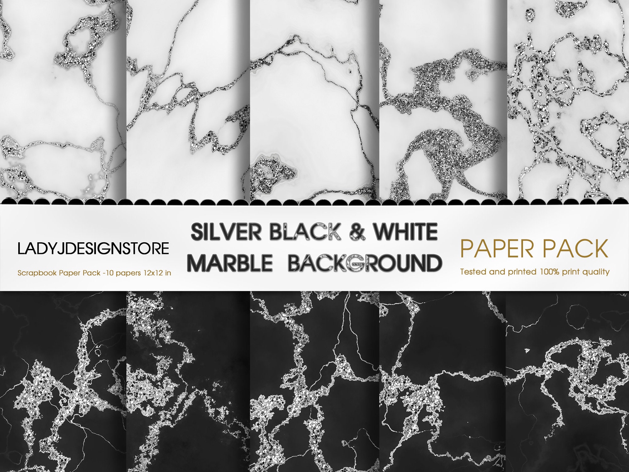 14 Designs Instant Download Files Marble Digital Paper Black and White ...