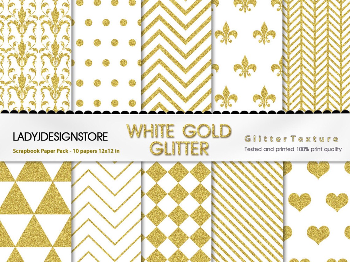 Gold White Glitter Digital Papers 10 Glitter Textures Paper - Etsy