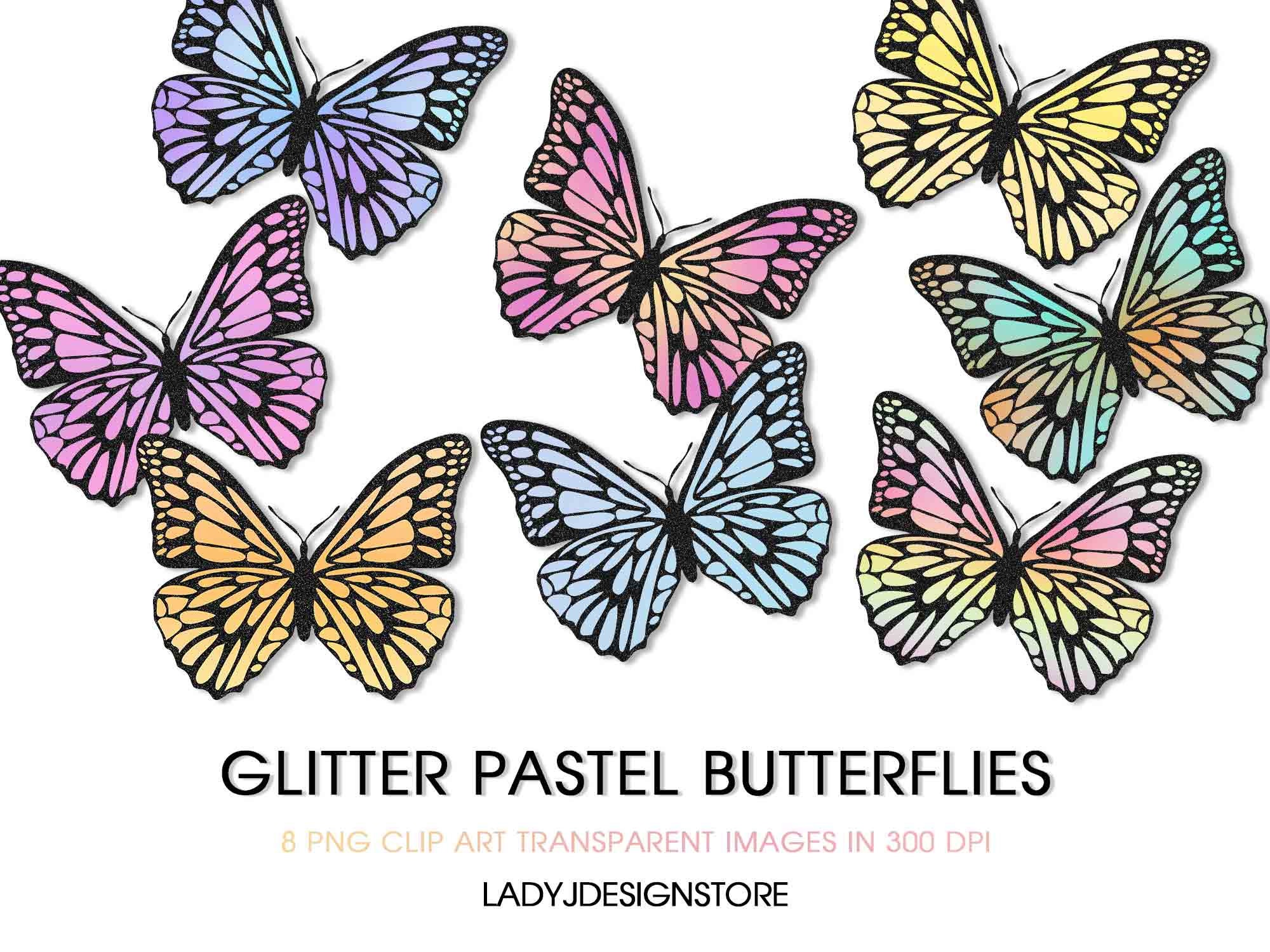 Glitter Pastel Butterfly Clipart Black Glitter Pastel - Etsy
