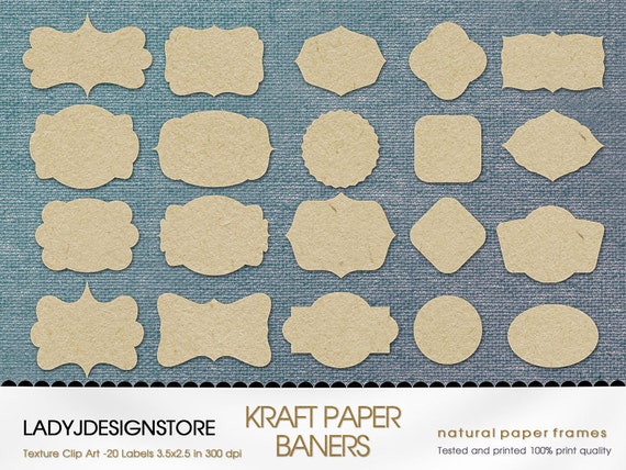 KRAFT PAPER FRAMES clipart pack 20 labels / paper labels / natural ...