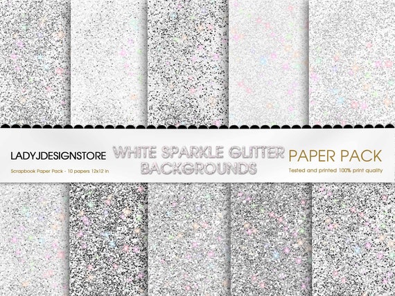 White Sparkle Large Glitter Digital Papers, Glitter Textures, Paper ...