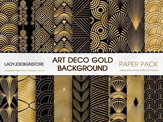 Art Deco Gold foil Digital Paper, seamless retro art deco patterns ...