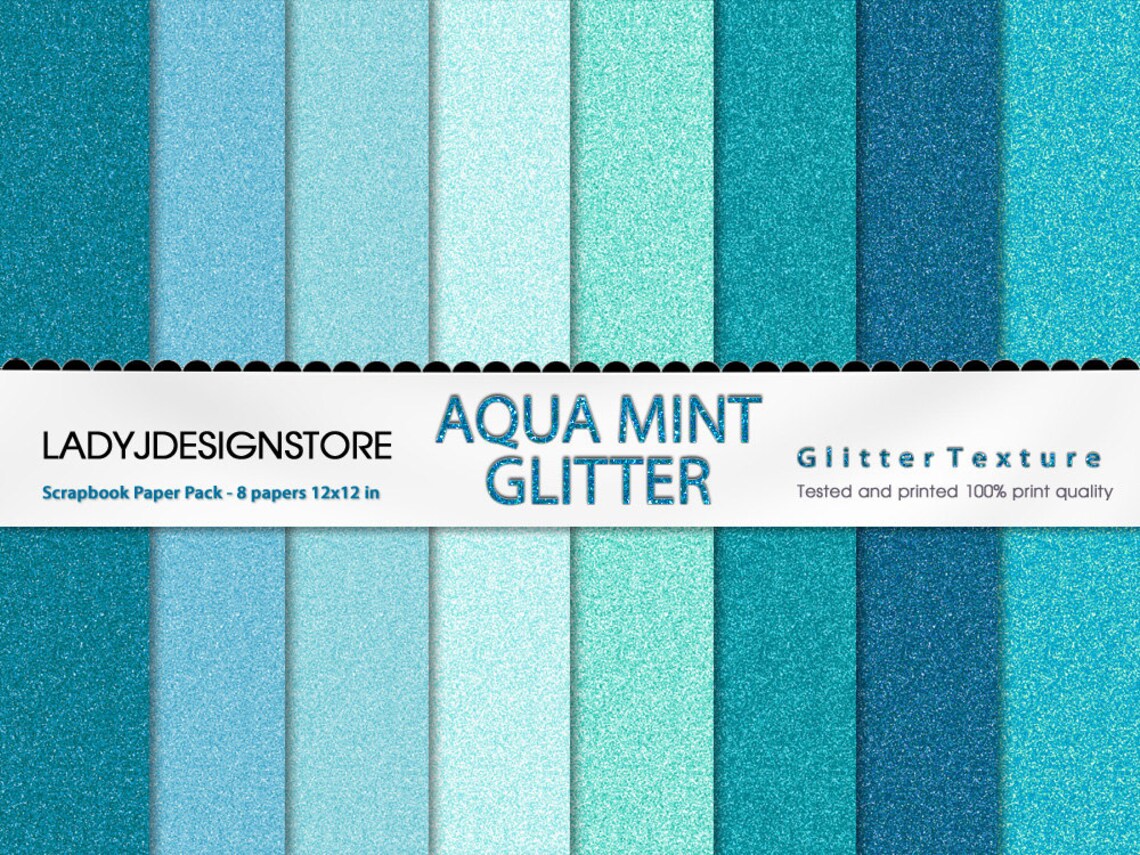 Glitter AQUA MINT Digital Papers 8 Glitter Textures Paper - Etsy