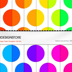 Digital Scrapbook Paper Pack Rainbow Big Polka Dot on White 16 Digital ...