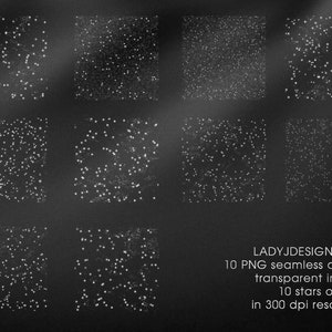 Seamless Silver Stardust Overlays, Starry Night Gold Star Patterns in ...